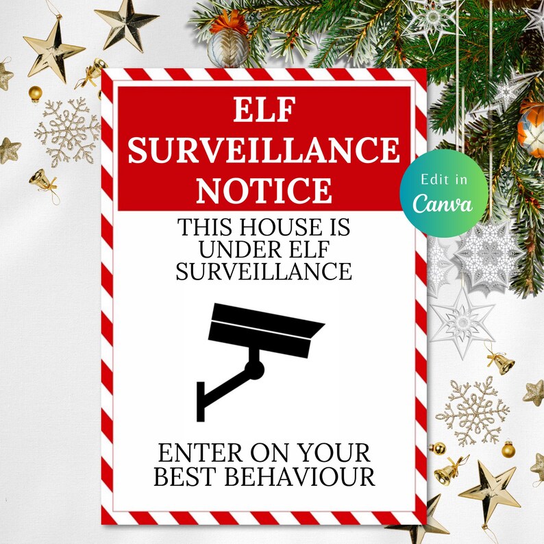 Editable ENTER ON Your Best Behaviour, Elf Poster, Elf Surveillance ...