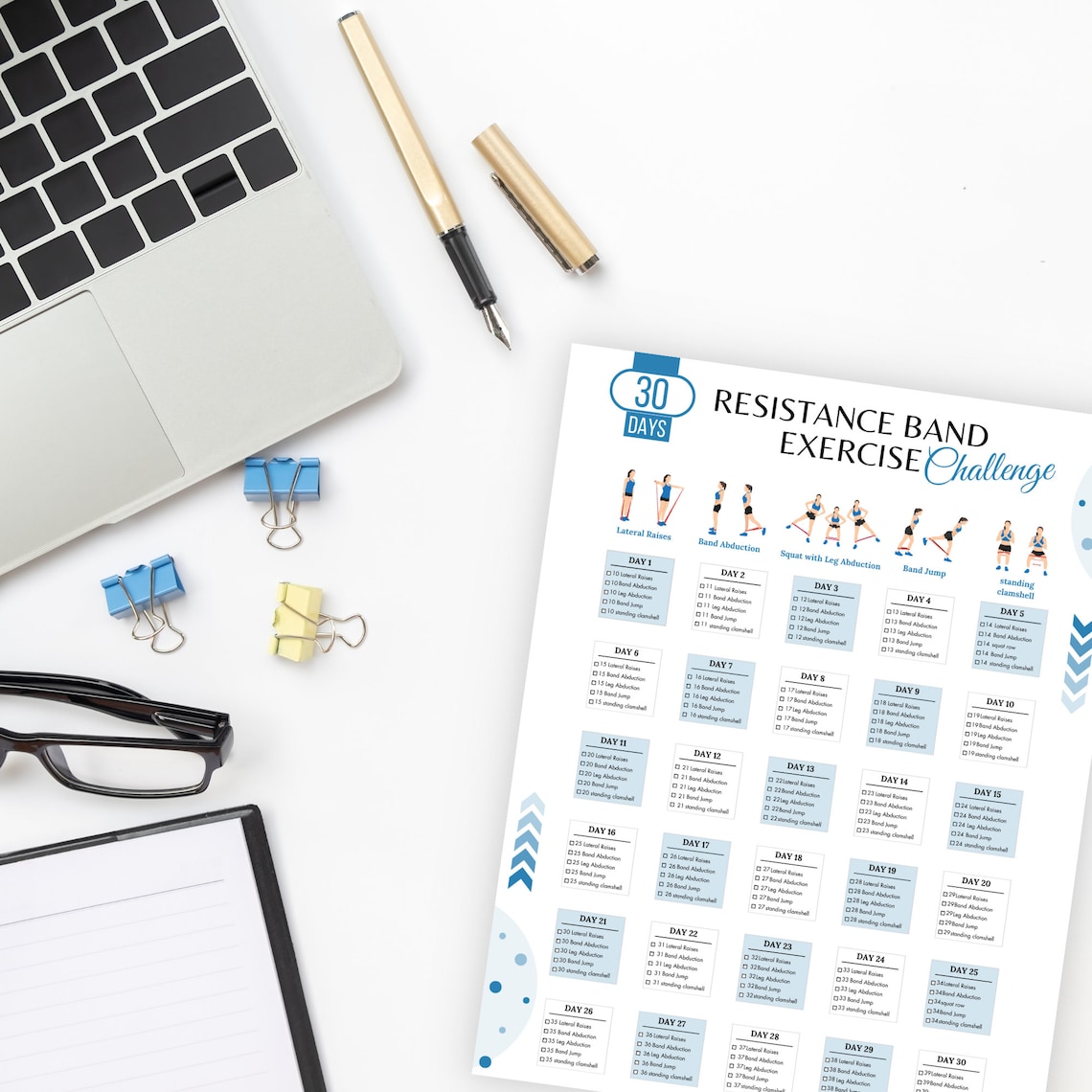 Editable 30 Days Resistance Band Challenge, Band Exercise Guide ...