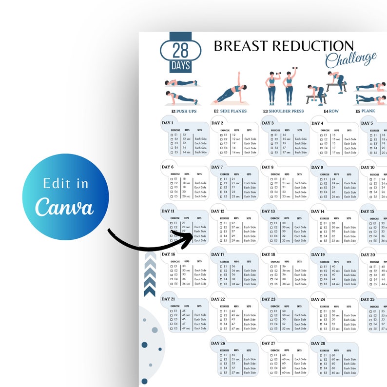 Editable 28 DAYS Breast Reduction Challenge, Breast Reduction, Breast ...