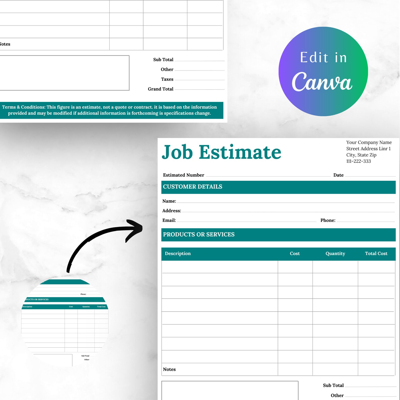 JOB ESTIMATE FORM, Job Proposal Template, Contractor Proposal, Business ...