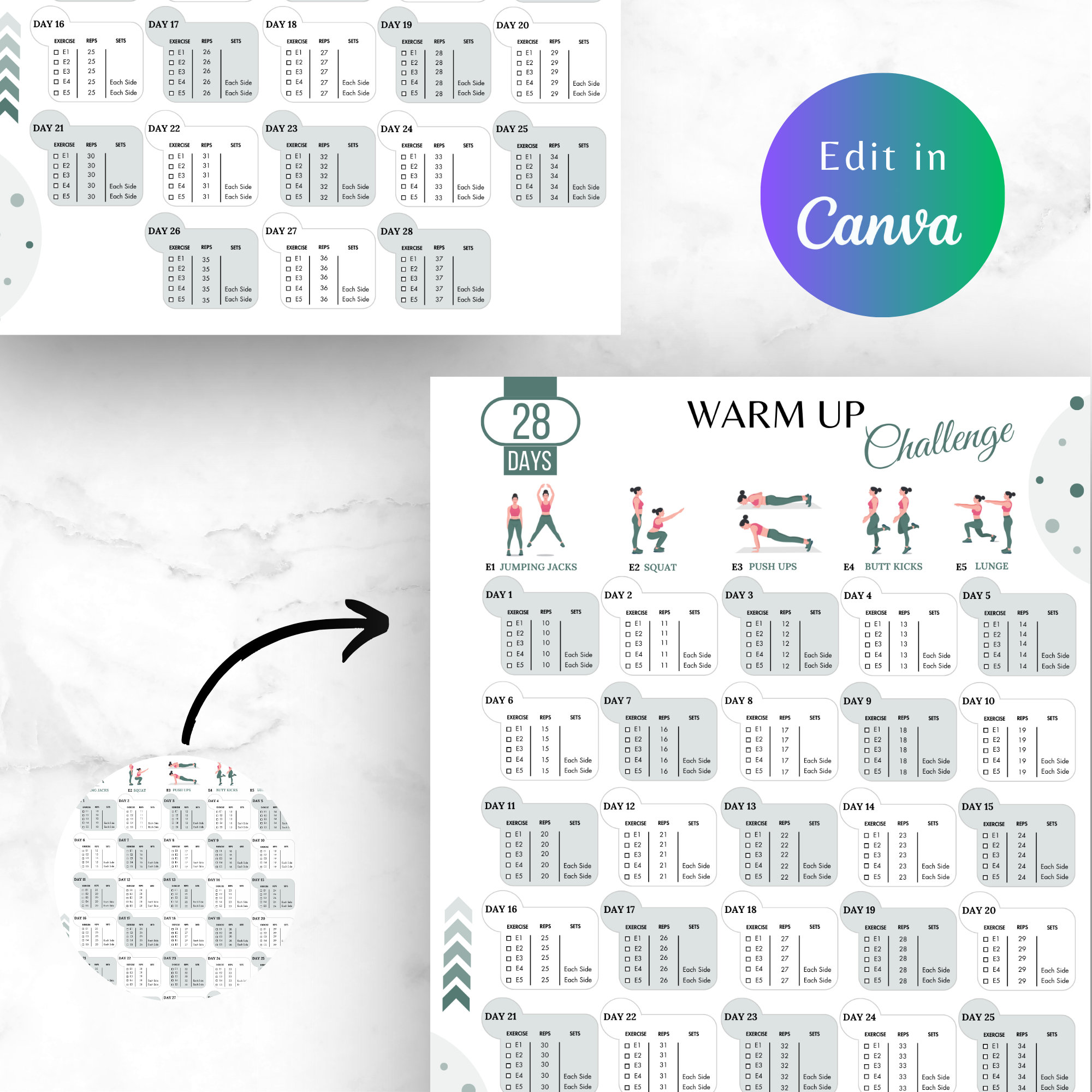 Editable 28 DAYS Warm up Challenge, Warm up Exercise Guide, Warm Up ...