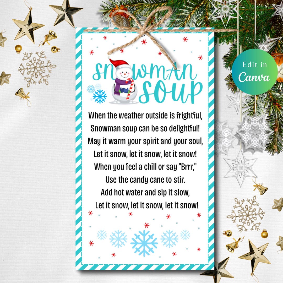 Editable Snowman Soup Treat Tag, Snowman Soup Bag, Snowman Soup Tag ...