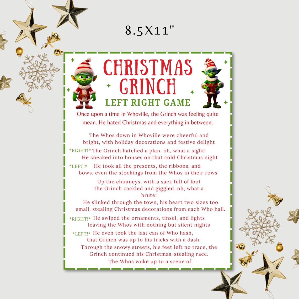 CHRISTMAS GRINCH LEFT Right Game for Christmas, Printable Christmas ...