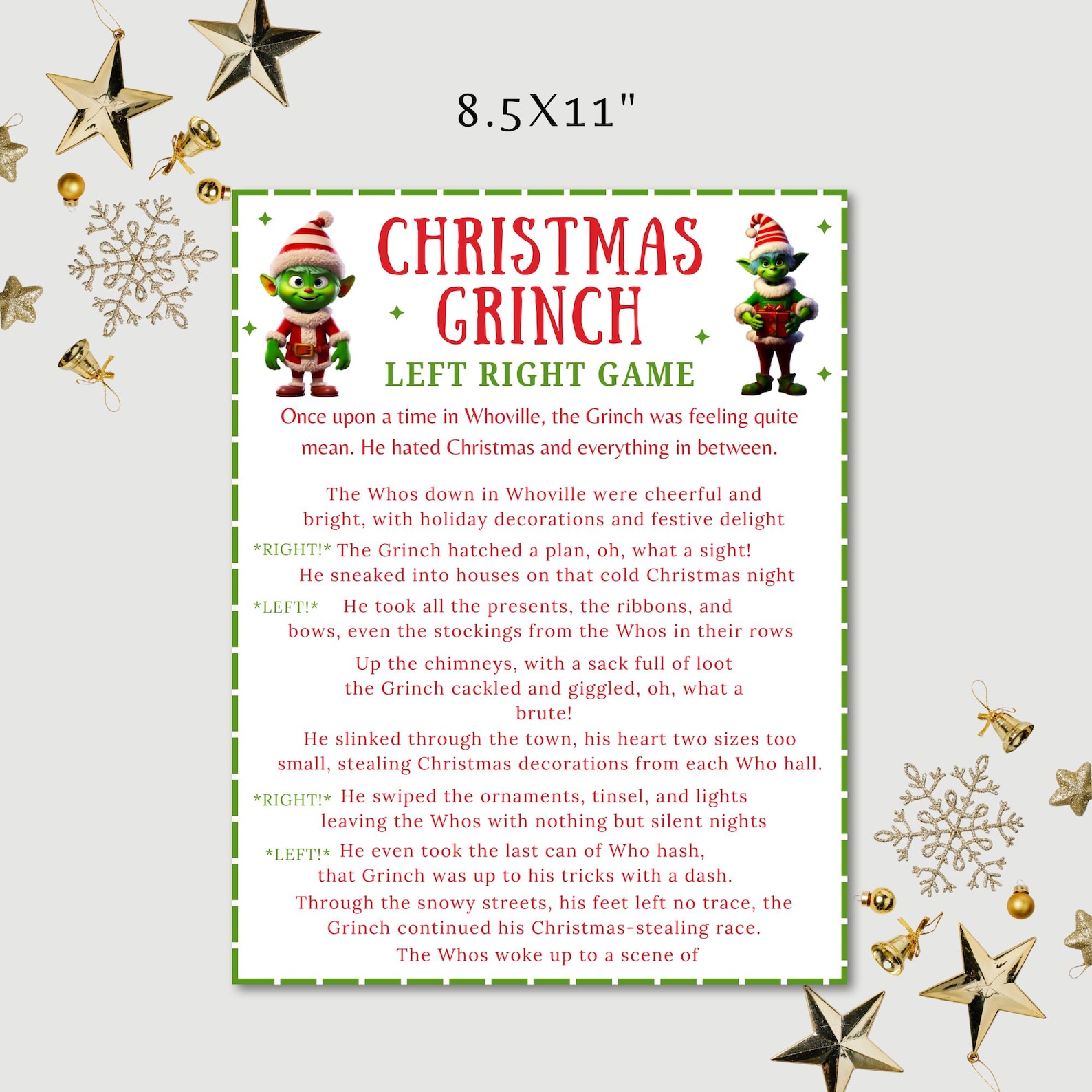 CHRISTMAS GRINCH LEFT Right Game for Christmas, Printable Christmas ...