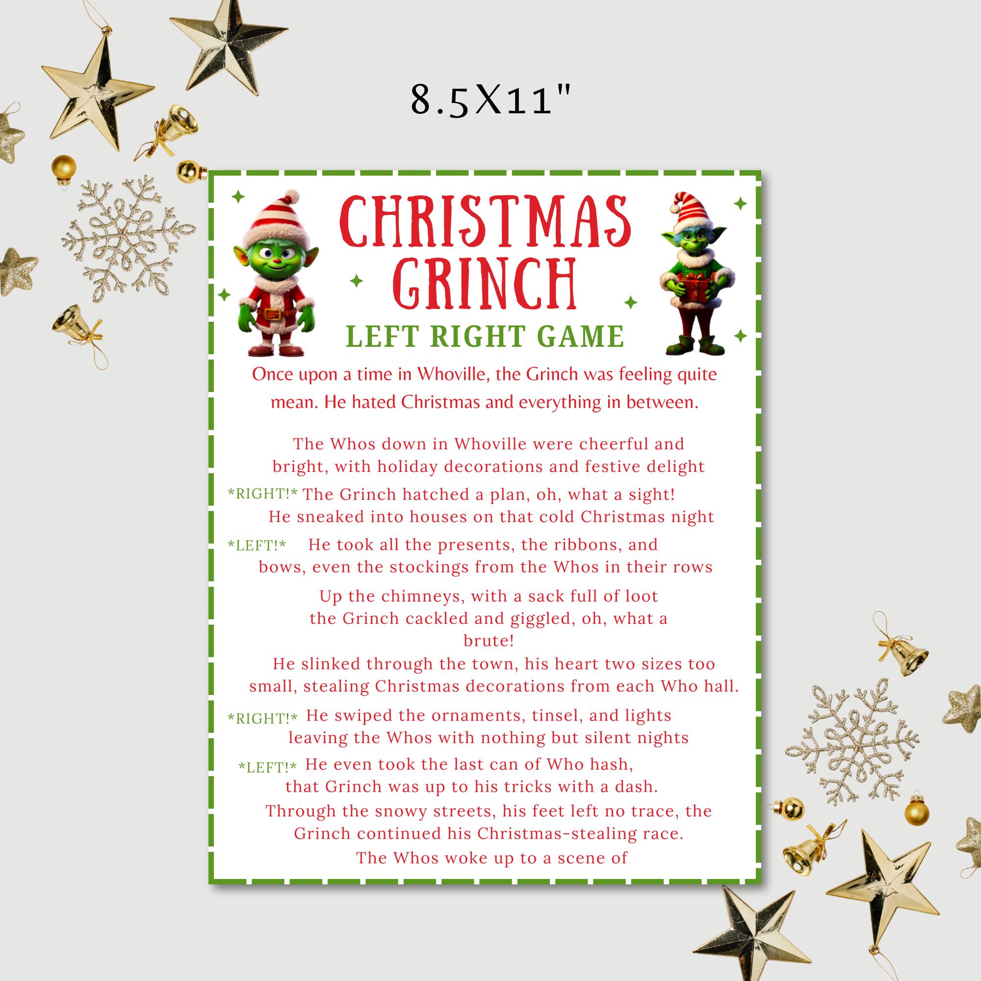 CHRISTMAS GRINCH LEFT Right Game for Christmas, Printable Christmas ...