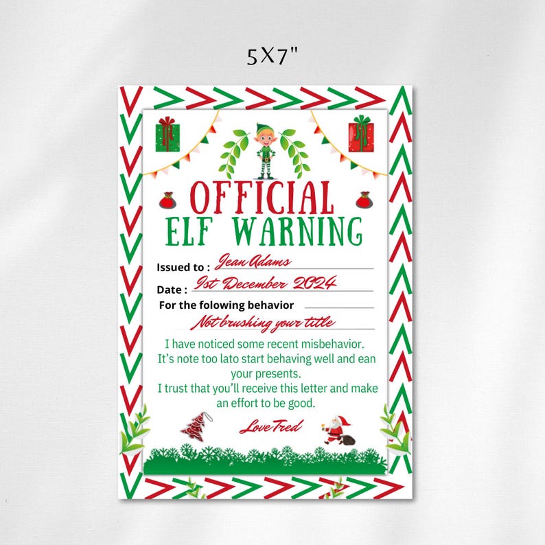 Editable ELF WARNING REPORT Editable Template, Elf Arrival Letter, Elf ...