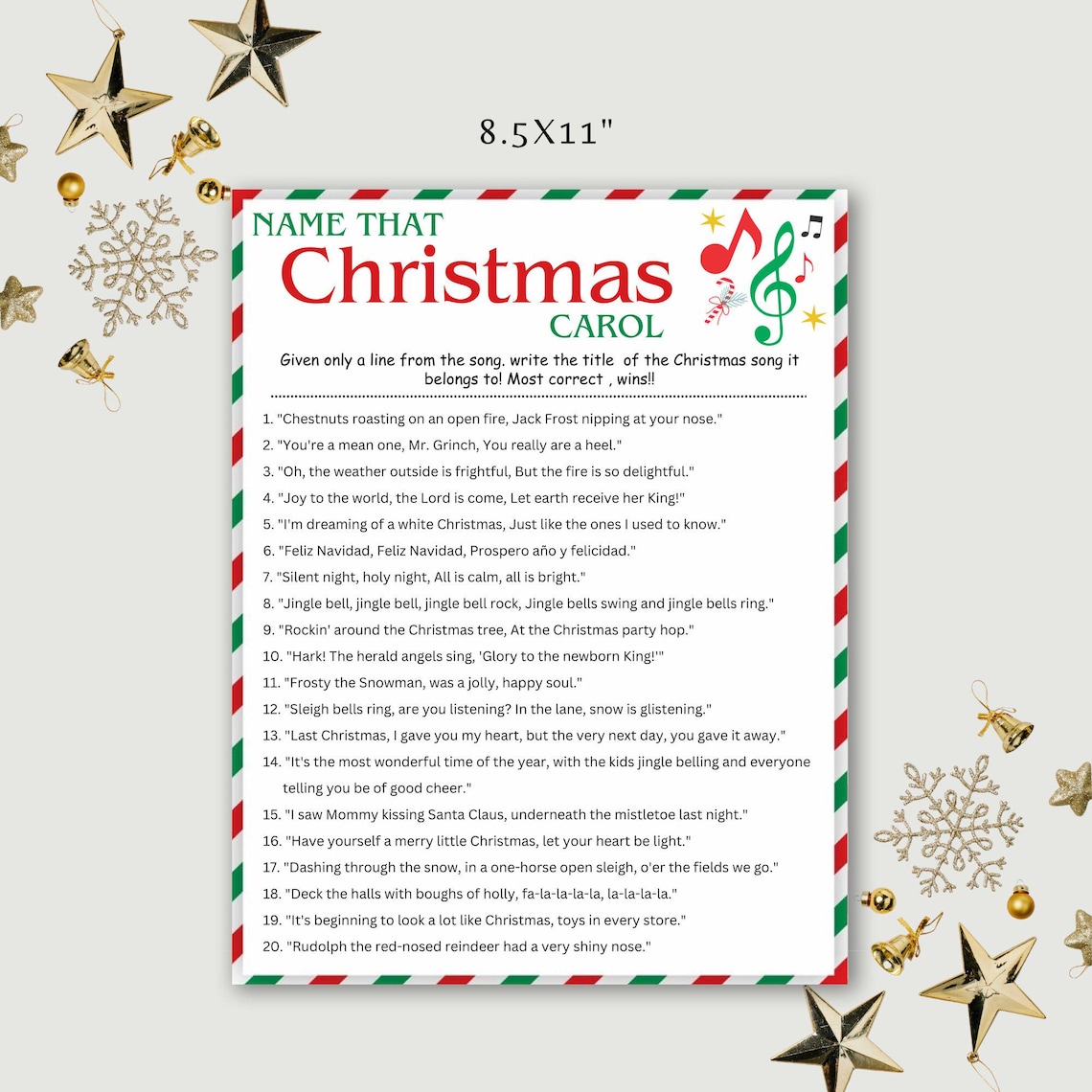 PRINTABLE GUESS the Christmas CAROL, Christmas Party Game, Christmas ...