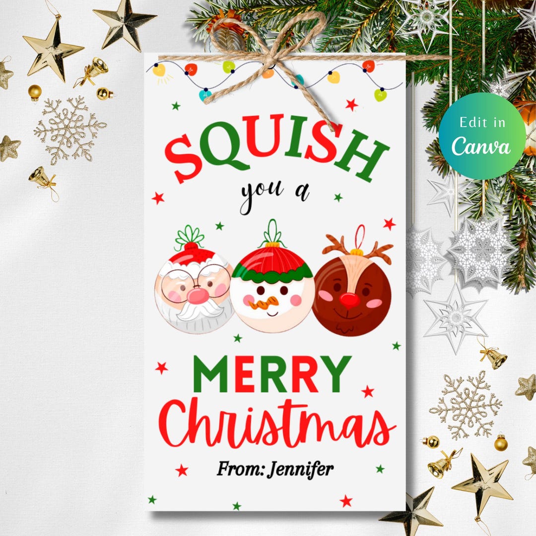 Editable SQUISH CHRISTMAS Tag, Squishing You A, Squishing Tag, Merry ...