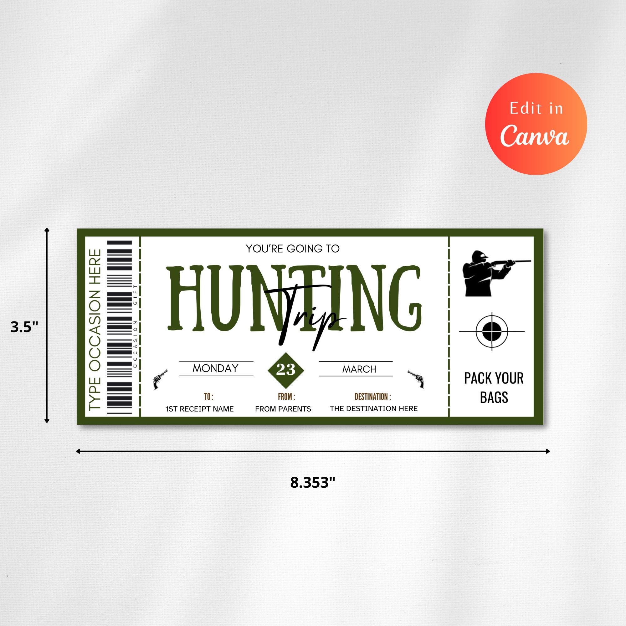 Editable Hunting Trip Ticket Gift Voucher, Printable Ticket, Hunting ...