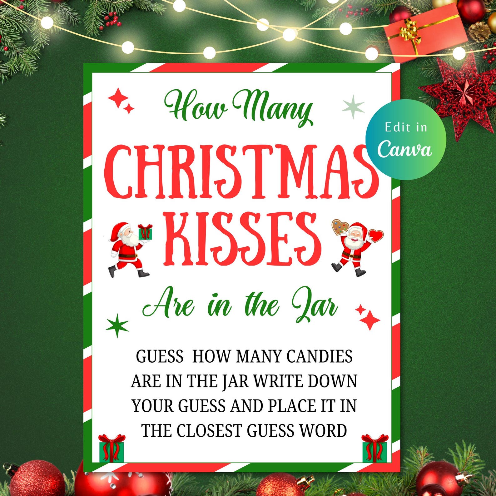 Editable GUESS HOW Many Candy Canes in the Jar, Count the Candies, How ...