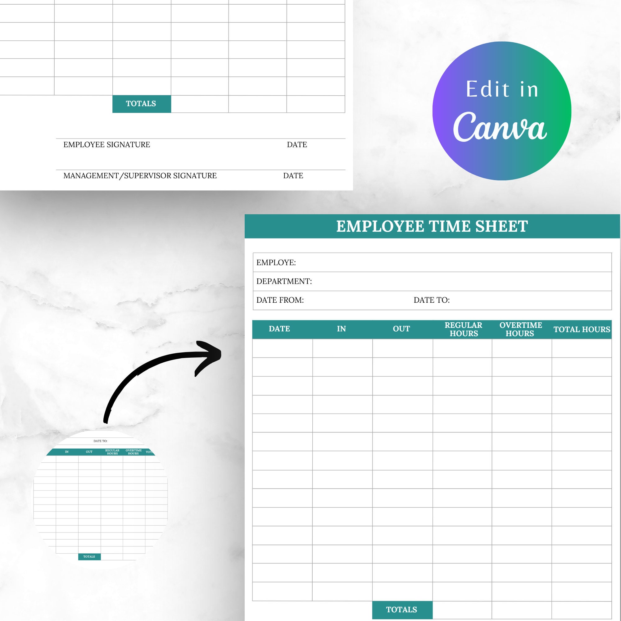 Editable EMPLOYEE TIME SHEET, Time Keeping Log, Printable Time Sheet ...