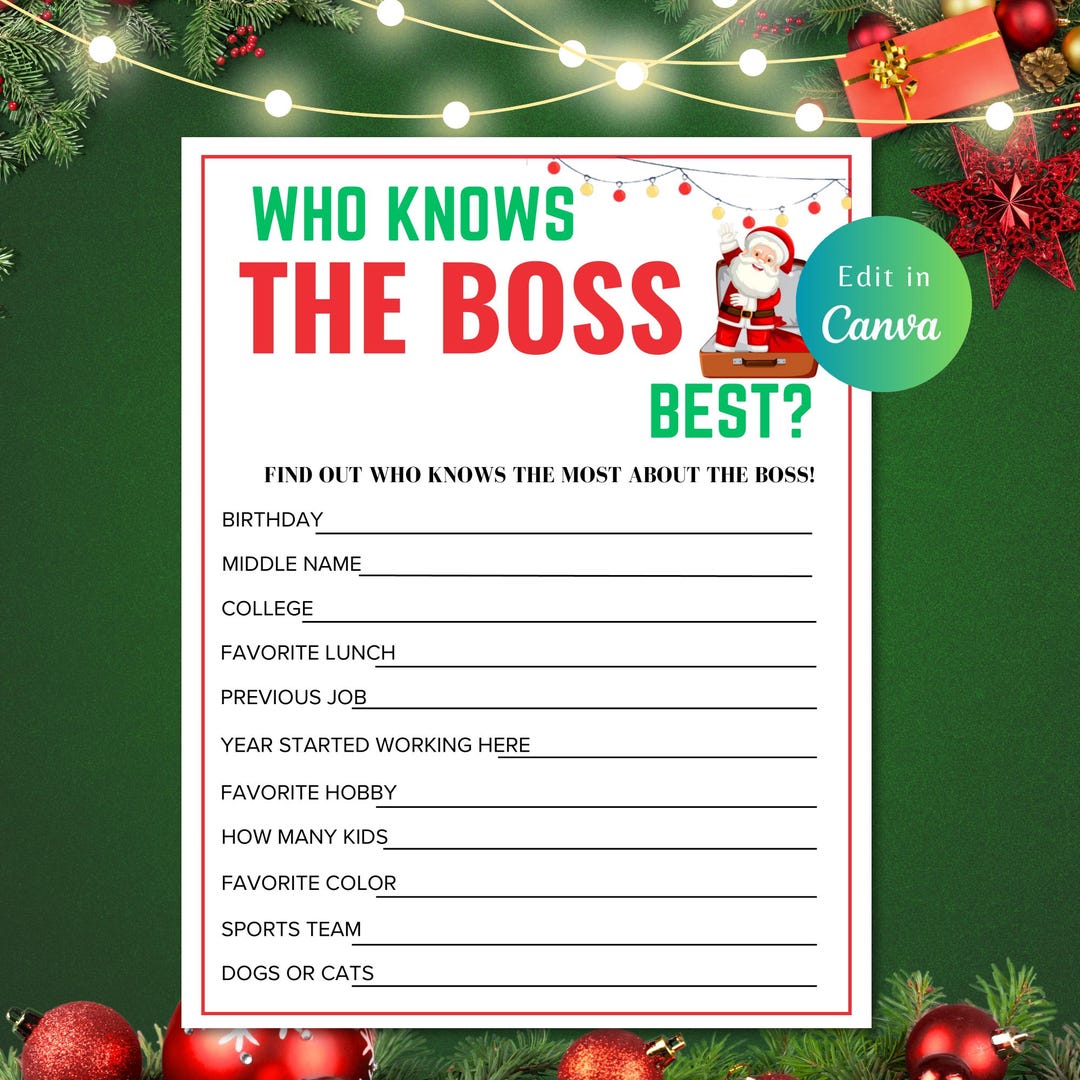 PRINTABLE WHO KNOWS the Boss Best, Games for Adults, Christmas Party ...