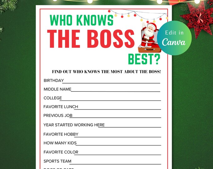 Holiday Office Party Who Knows the Boss Best Game | Fun Xmas Games ...
