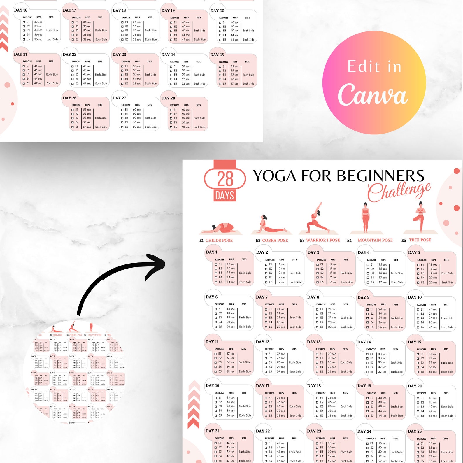 Editable 28 DAYS BEGINNERS YOGA Challenge, Yoga Class, Yoga Poses, Yoga ...