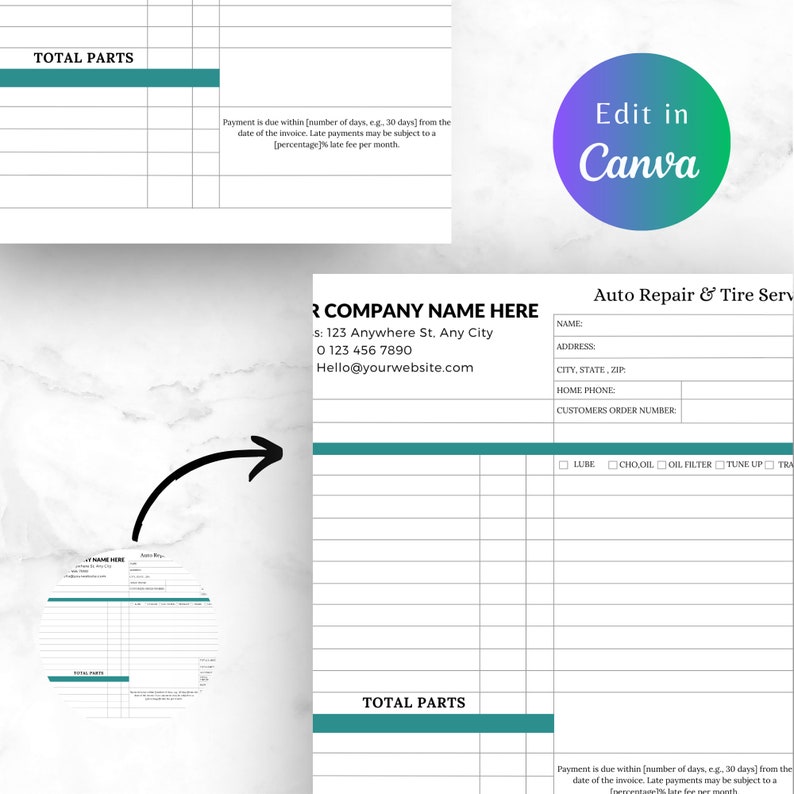 AUTO REPAIR INVOICE, Car Repair Invoice, Tire Repair Invoice, Auto ...