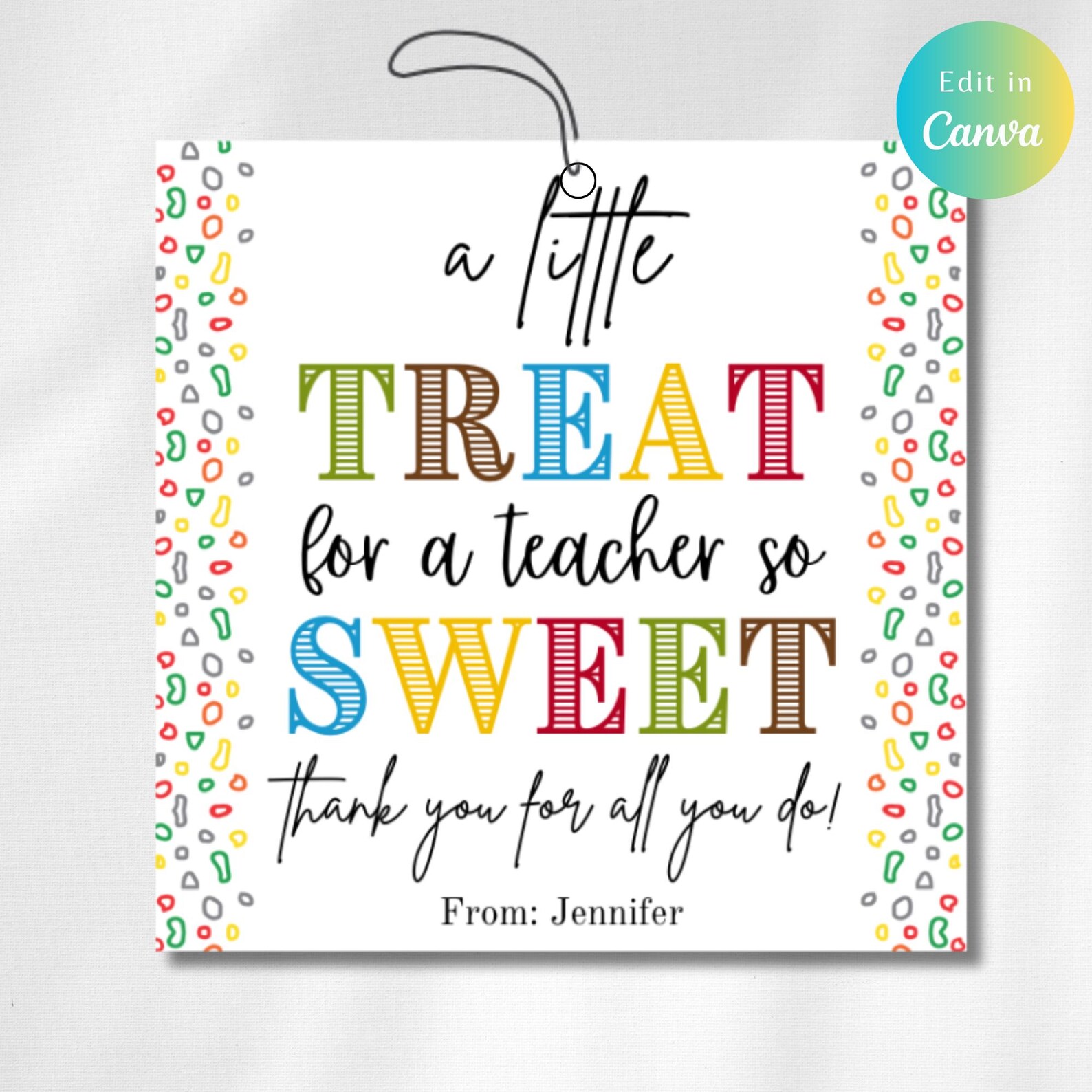 TEACHER SWEET TREAT Tag, Teacher Appreciation Tag, Teacher Thank You ...
