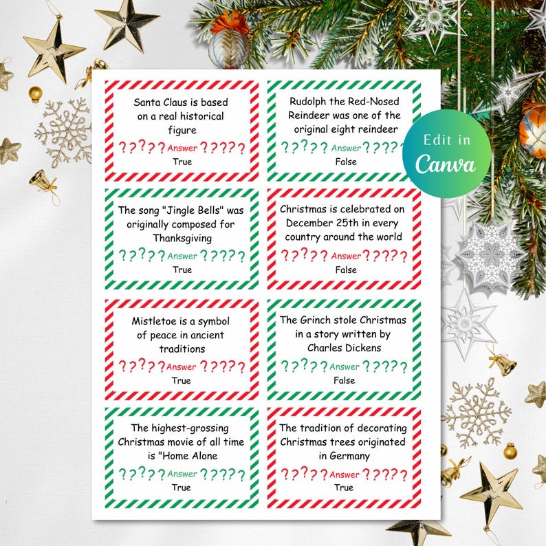 Editable Christmas True or False, CHRISTMAS PARTY GAME, Xmas True or ...