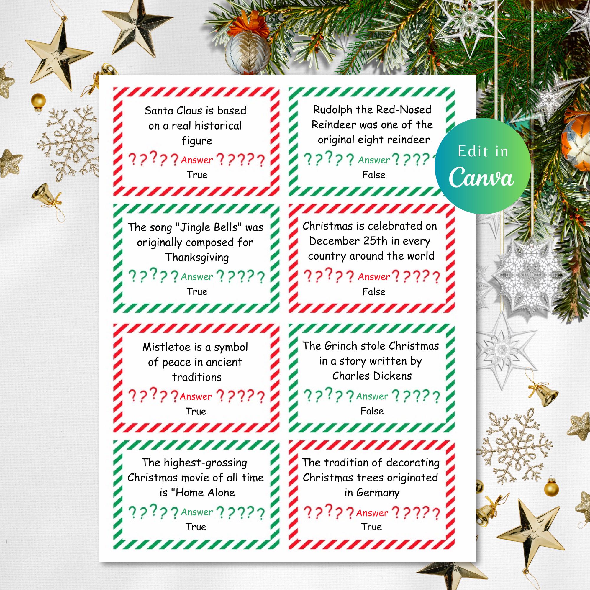 Editable Christmas True or False, CHRISTMAS PARTY GAME, Xmas True or ...