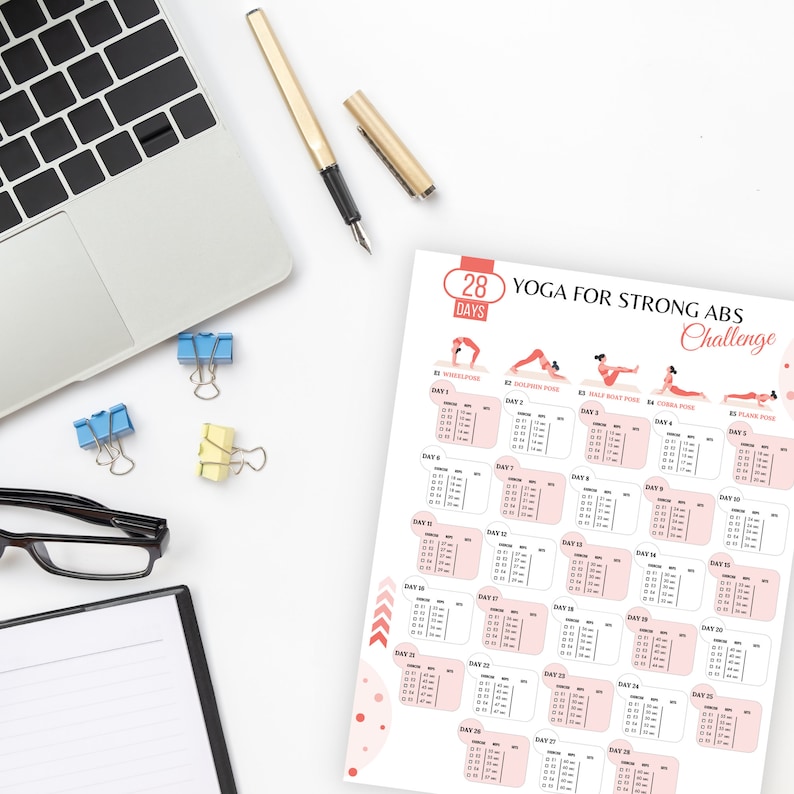 Editable 28 DAYS Yoga for Strong ABS Challenge, Strong Abs, 28 Days ...
