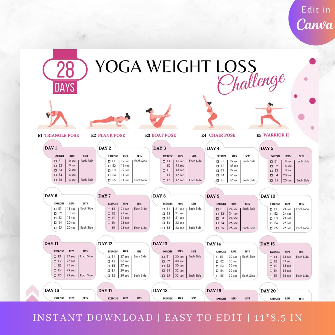 Editable 28 DAYS Yoga Weight Loss Challenge, Yoga Weight Loss, 28 Days ...