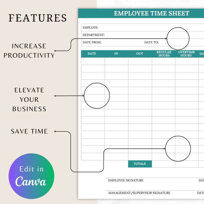 Editable EMPLOYEE TIME SHEET, Time Keeping Log, Printable Time Sheet ...