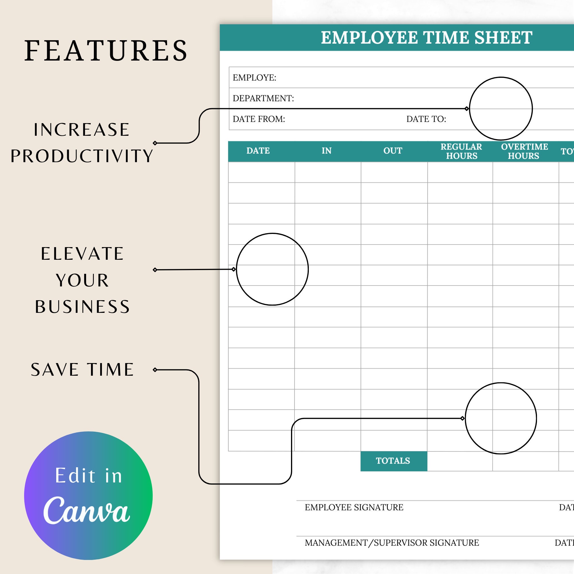 Editable EMPLOYEE TIME SHEET, Time Keeping Log, Printable Time Sheet ...