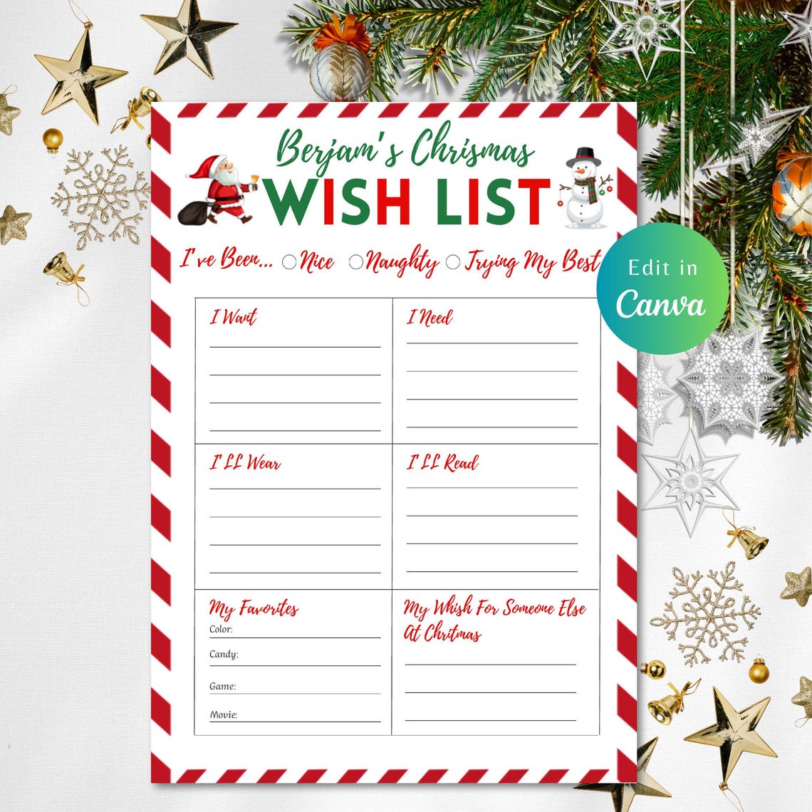 Editable Christmas Wish List, Wish List, Christmas Wish List, Christmas, Christmas List ...