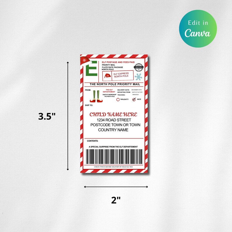EDITABLE Elf Mail Shipping Label, CHRISTMAS ELF, Northpole Gift Tags ...