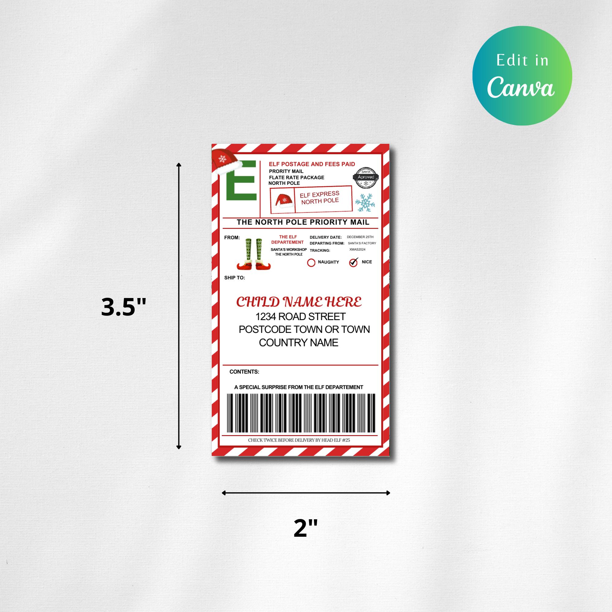 EDITABLE Elf Mail Shipping Label, CHRISTMAS ELF, Northpole Gift Tags ...