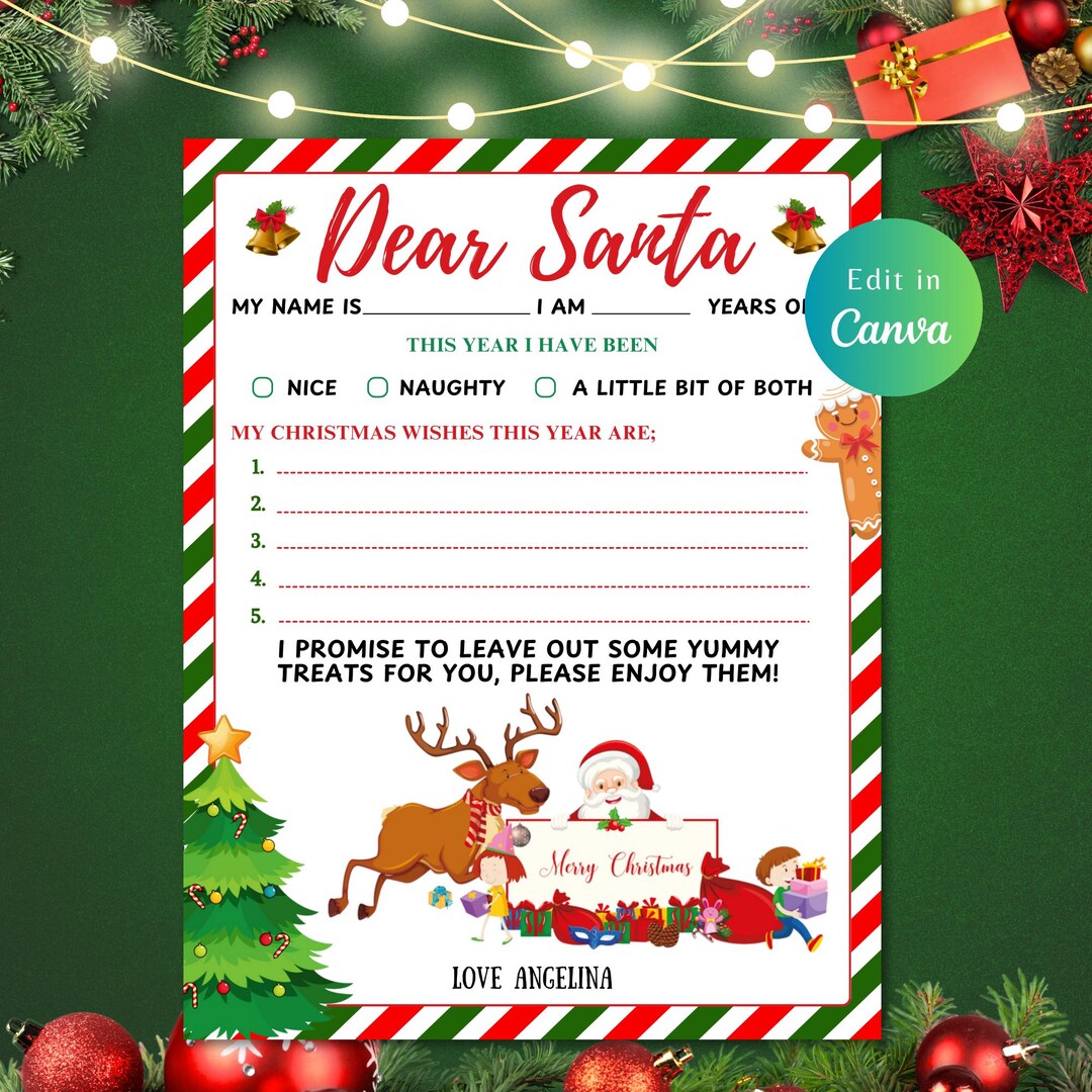 PRINTABLE KIDS LETTER to Santa Santa Claus, Santa Letter, Christmas ...