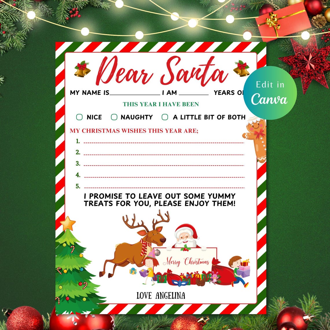PRINTABLE KIDS LETTER to Santa Santa Claus, Santa Letter, Christmas ...