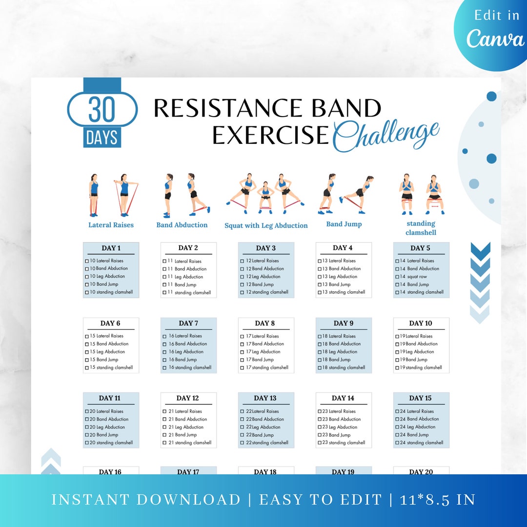 Editable 30 Days Resistance Band Challenge, Band Exercise Guide ...