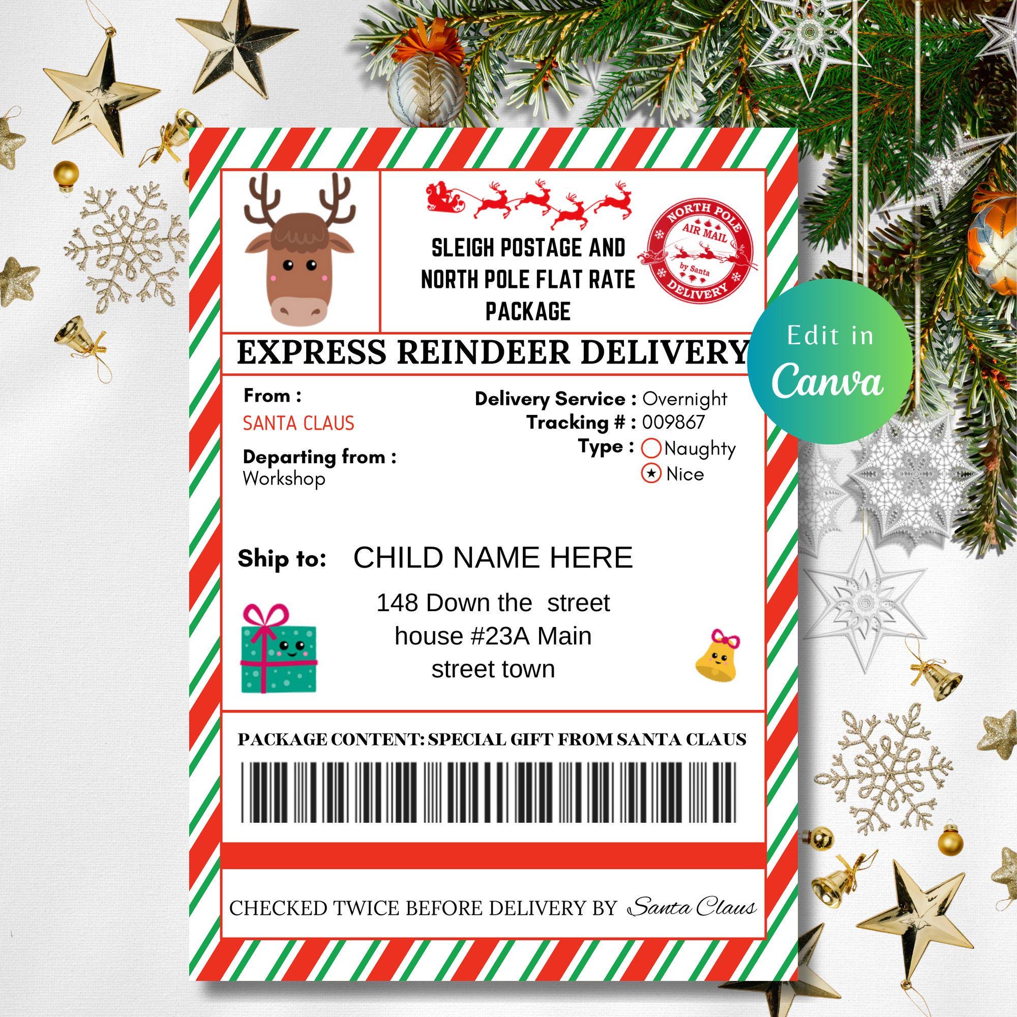 EDITABLE ELF MAIL Shipping Label, Christmas Elf, Northpole Gift Tags ...