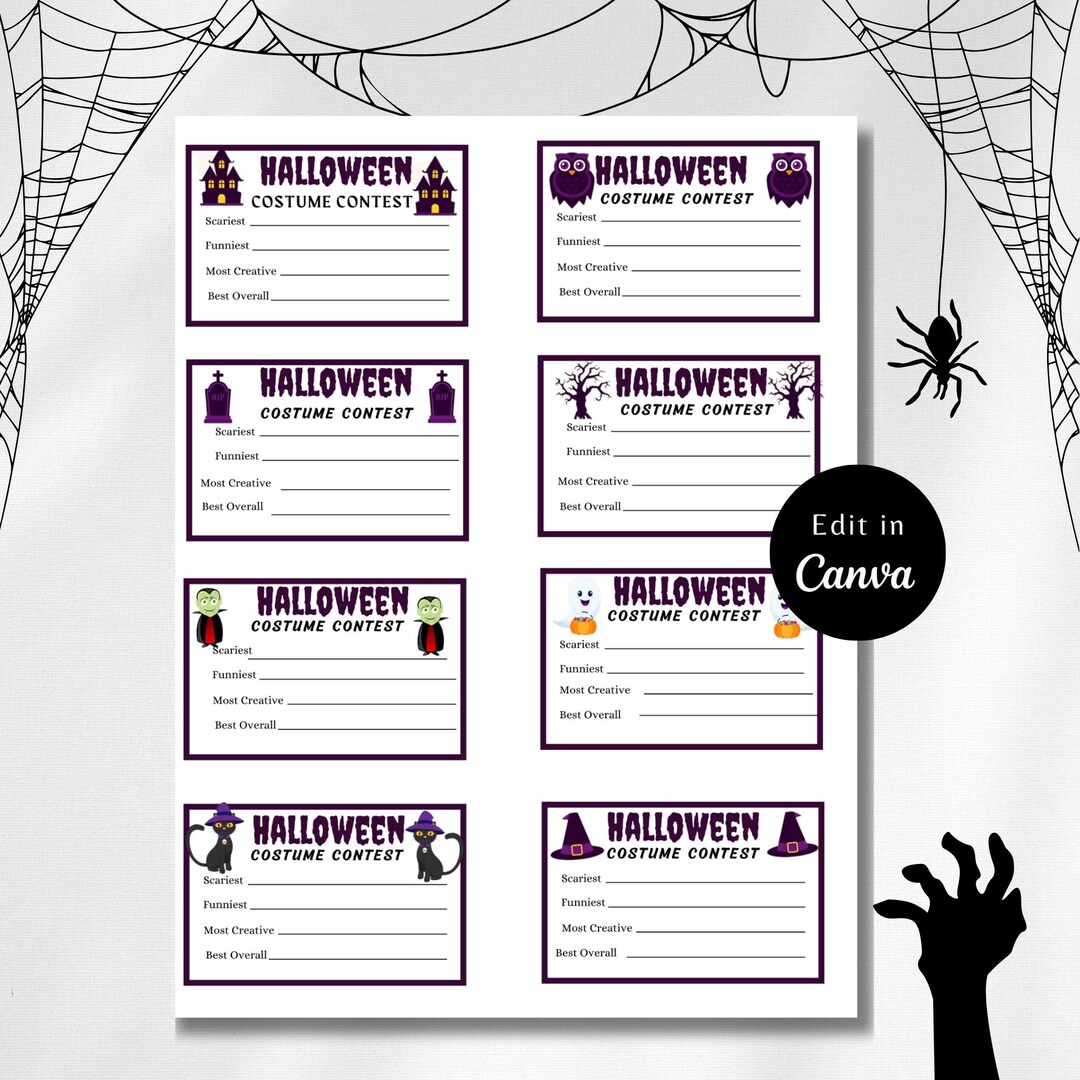Editable HALLOWEEN COSTUME Contest Voting Cards, Halloween Games ...