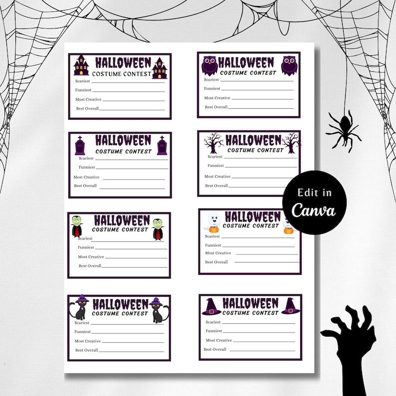 Editable HALLOWEEN COSTUME Contest Voting Cards, Halloween Games ...