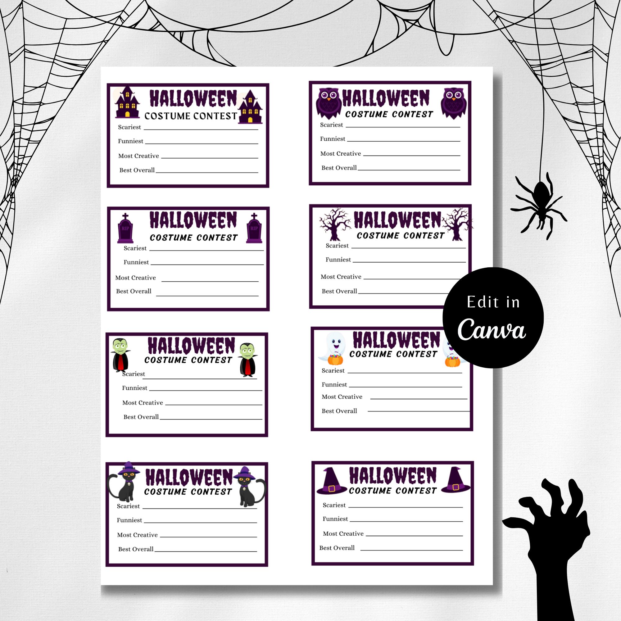 Editable HALLOWEEN COSTUME Contest Voting Cards, Halloween Games ...