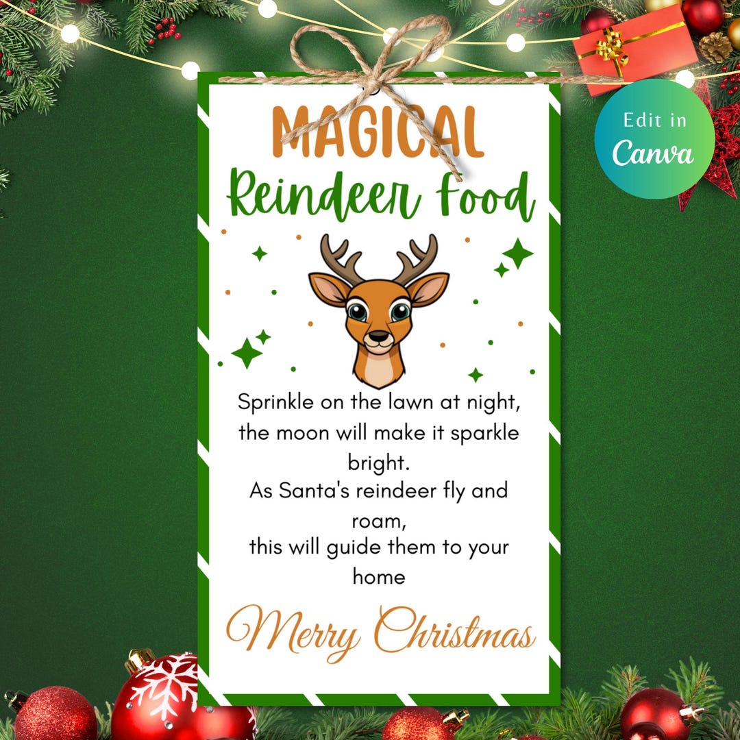 Editable MAGIC REINDEER Food Tags, Reindeer Food, Magical Reindeer Food ...