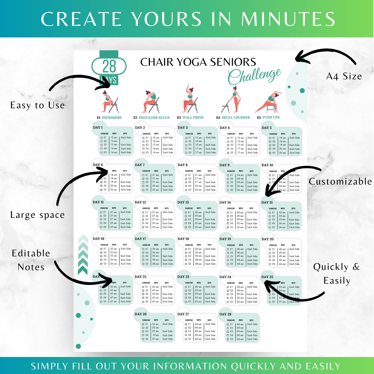 Editable 28 DAYS Chair Yoga Seniors Challenge, Chair Yoga Seniors, 28 ...