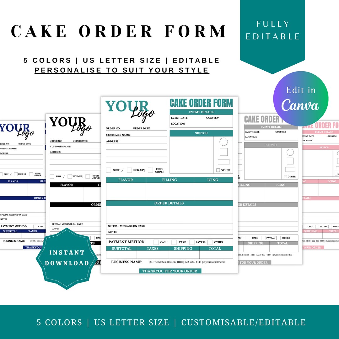 CAKE ORDER FORM, Paper and Party,calendar and Planner,printable Planner ...
