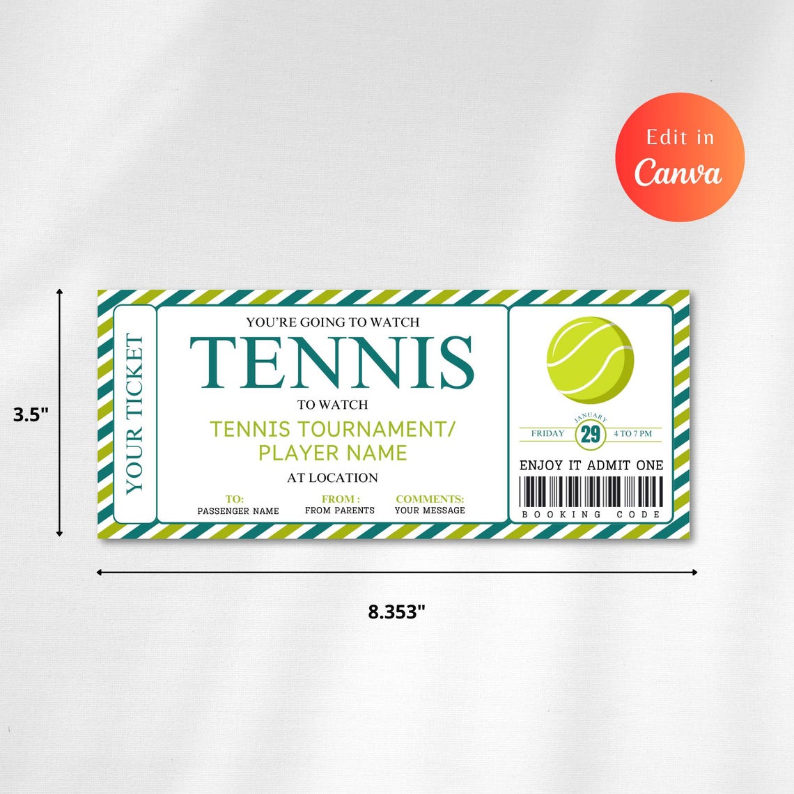 Editable TENNIS GIFT Ticket Template for Any Occasion, Ticket Gift ...