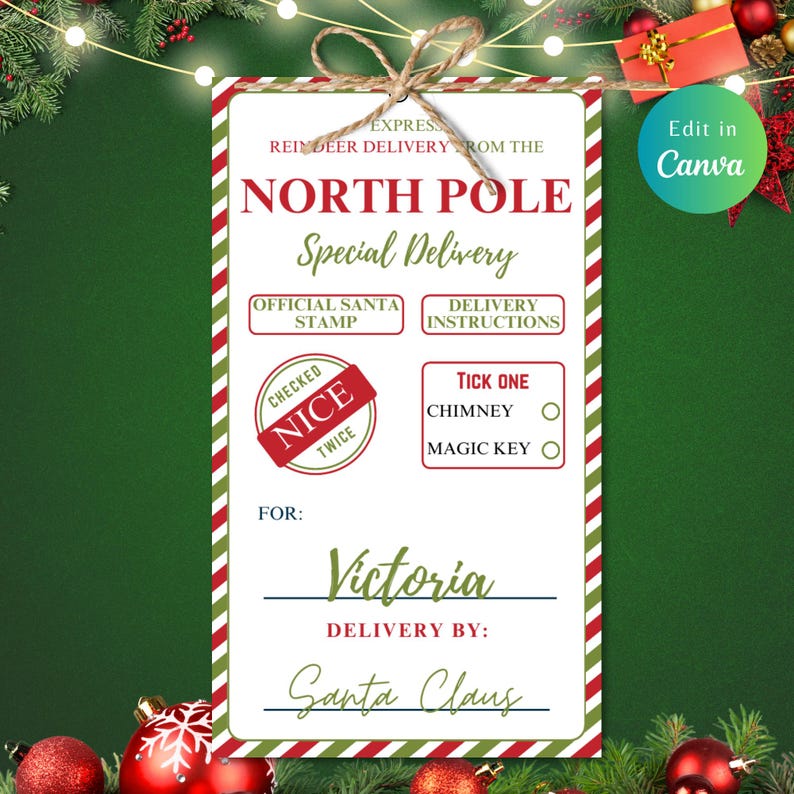 Editable North Pole Express Delivery Christmas Tag Template, Editable ...