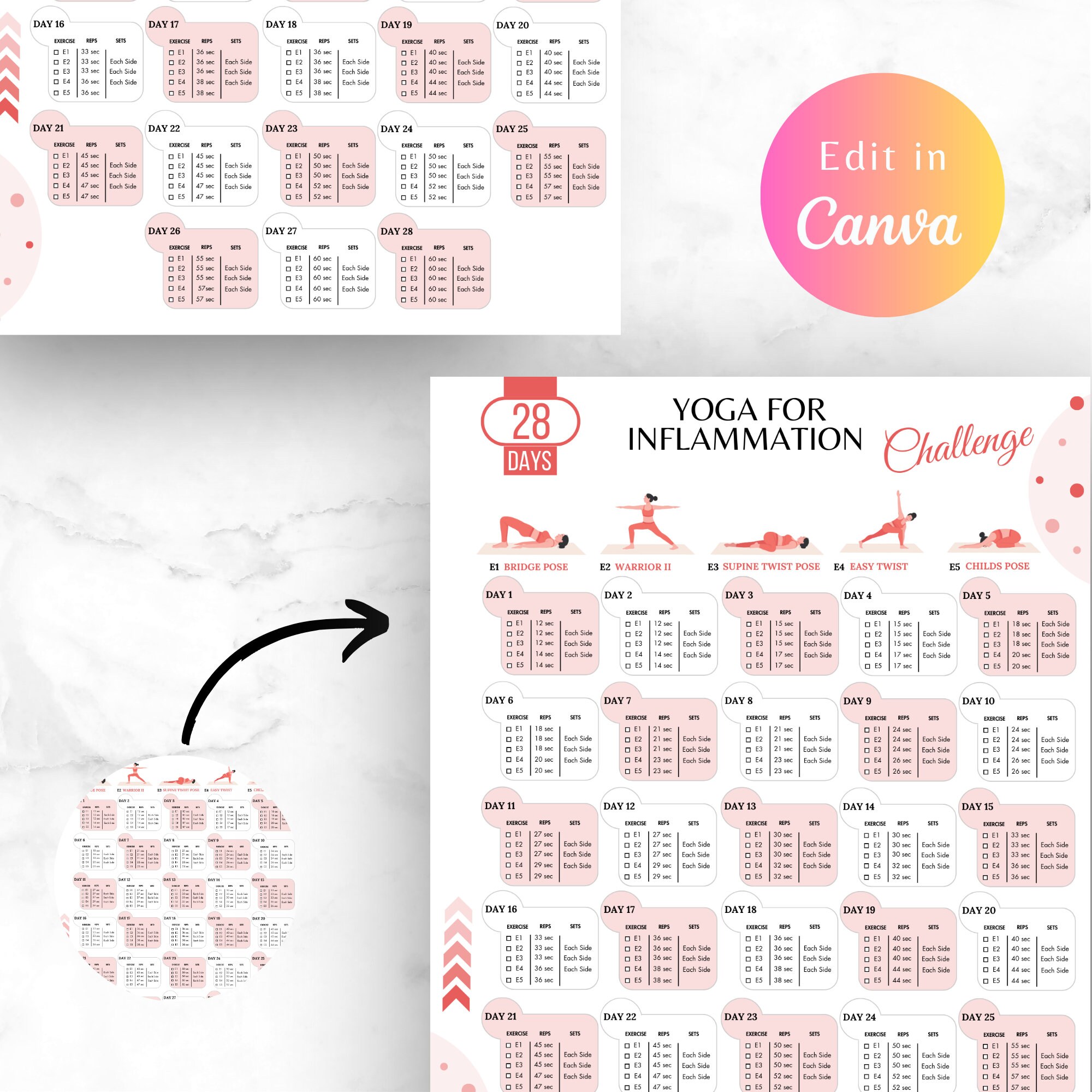 Editable 28 DAYS Yoga for Inflammation Challenge, Yoga Workout, 28 Days ...