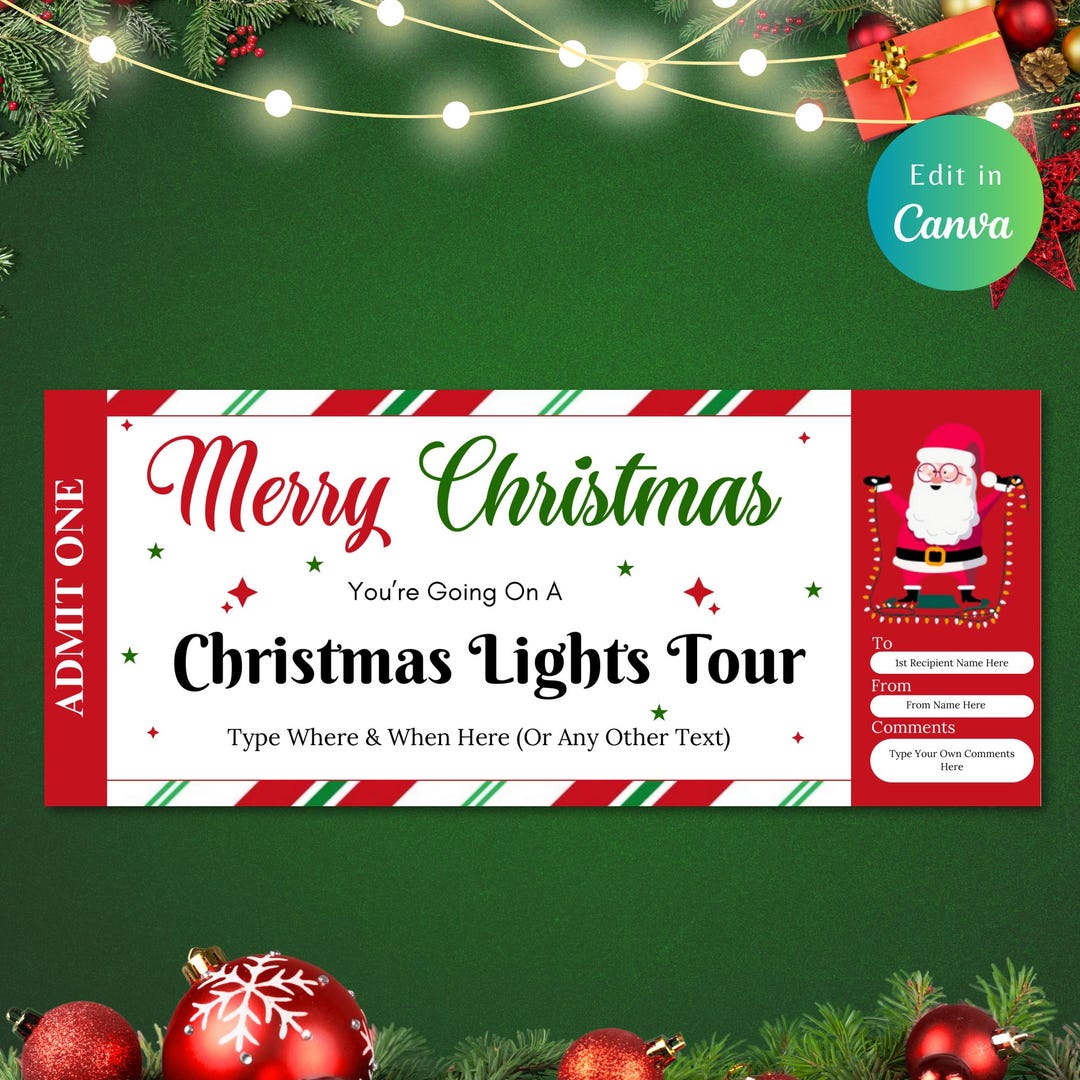 Editable Christmas Lights TOUR TICKET TEMPLATE, Light-up Tour ...