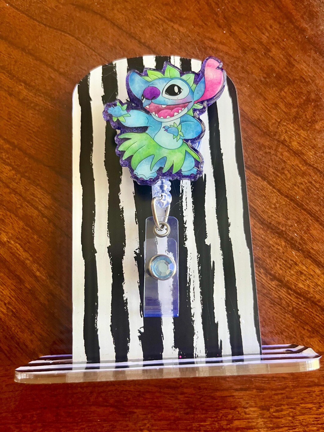 Luau Stitch Badge Reel: Purple Glitter, Alligator Clip - Etsy