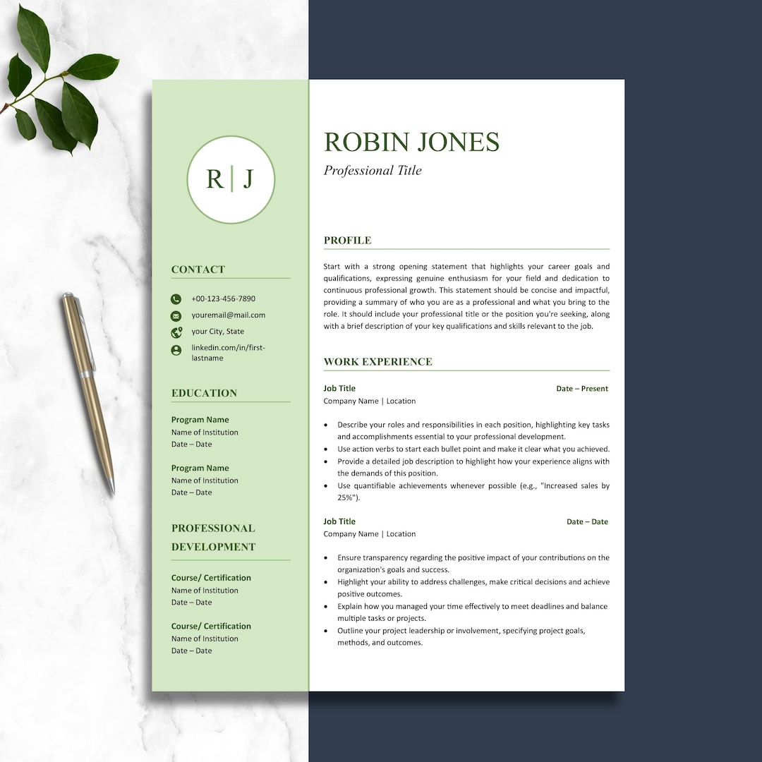 Microsoft Word Resume Template With Cover Letter - Etsy