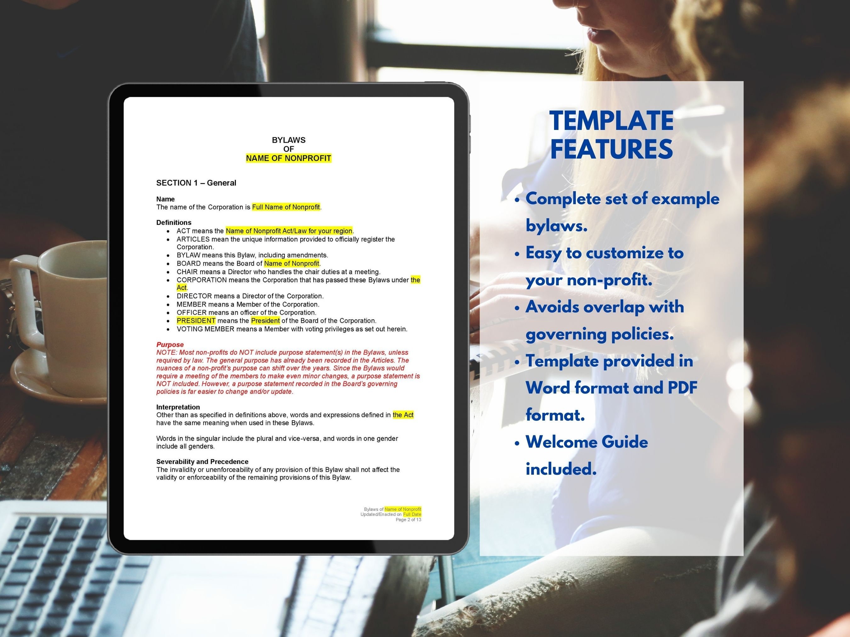 Nonprofit Bylaws Template | Board of Directors | Editable Document ...