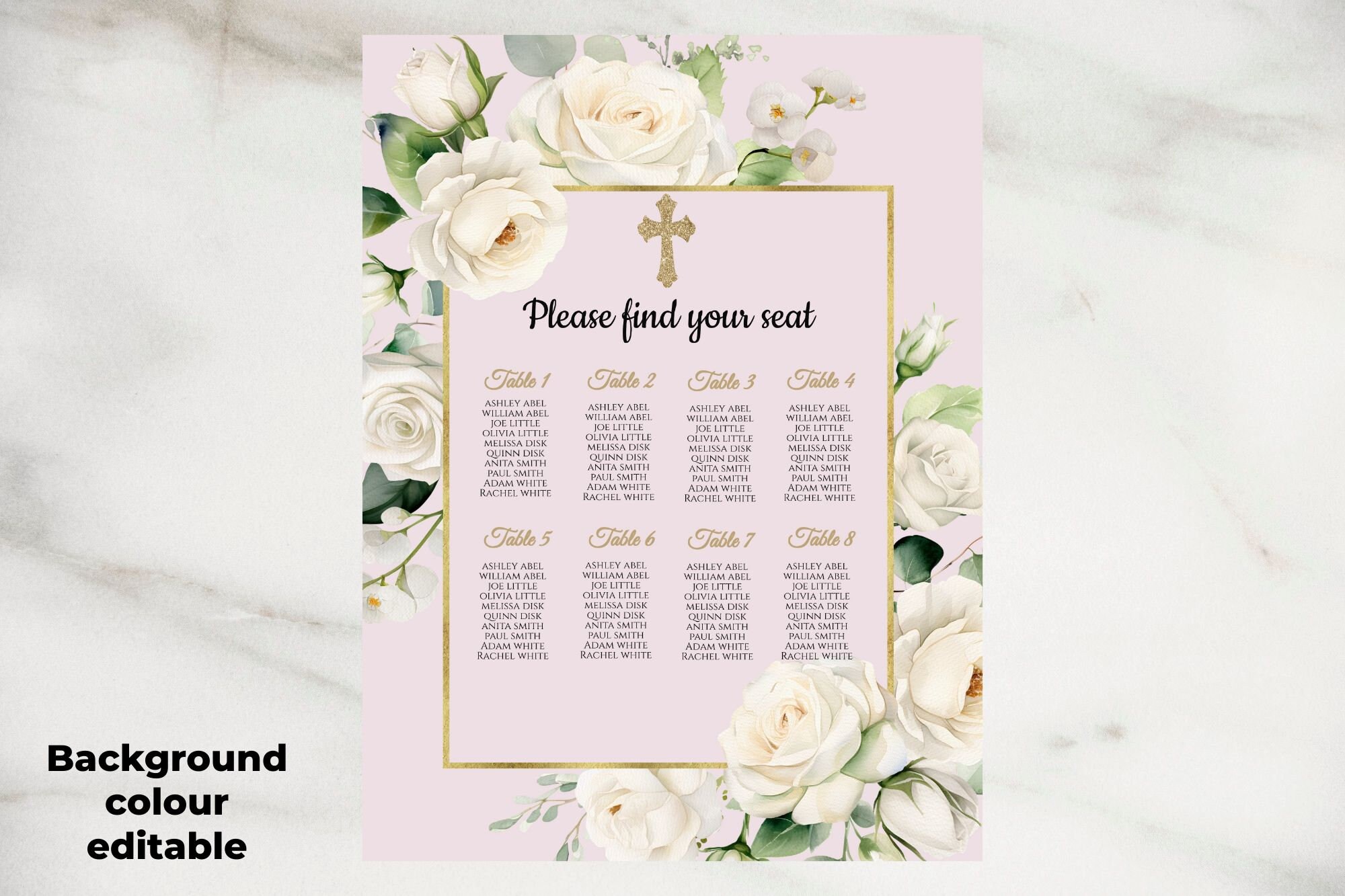 White Floral First Communion Seating Chart, Digital Download Seating ...