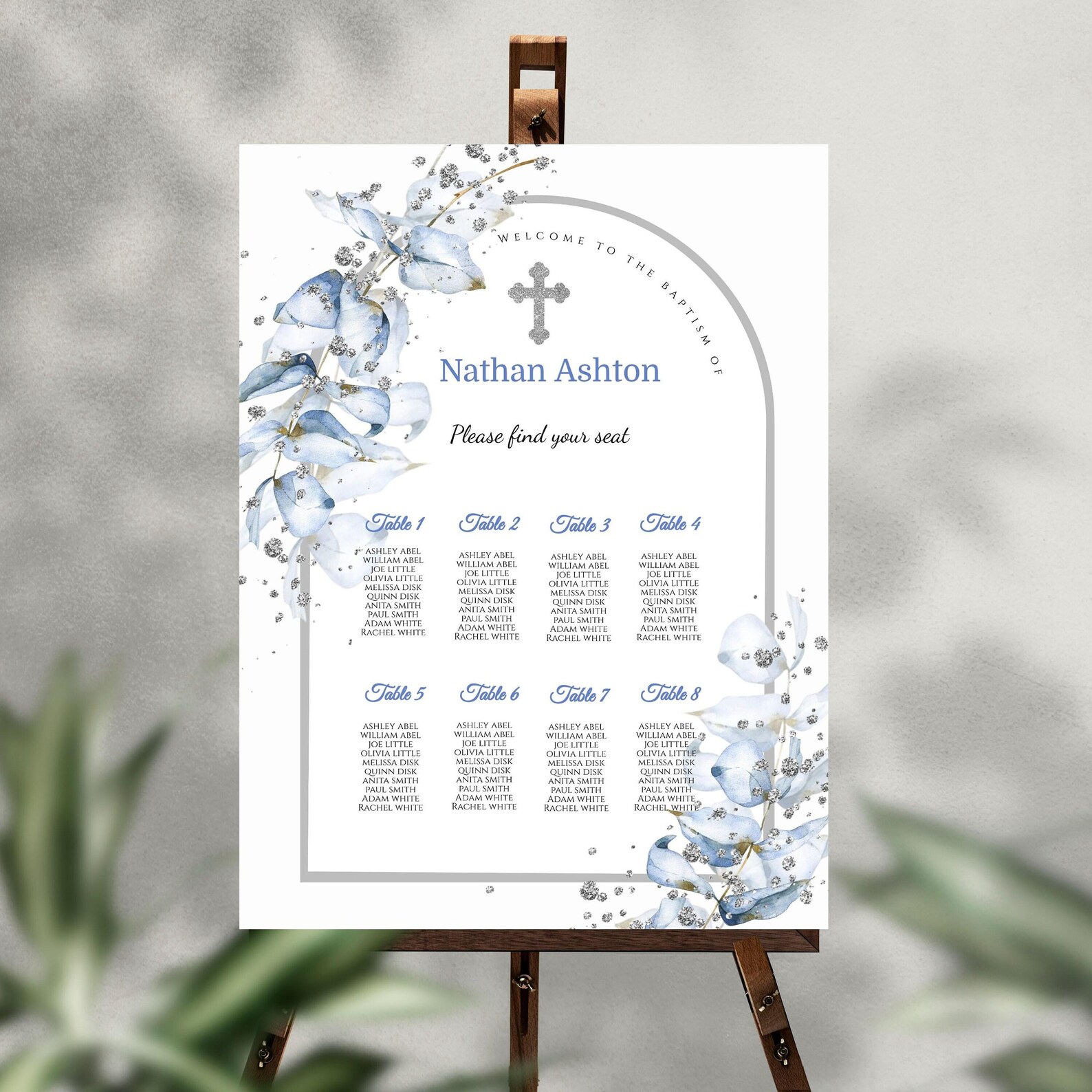Blue Eucalyptus Baptism Seating Chart, Boy Baptism, Baptism, Communion ...