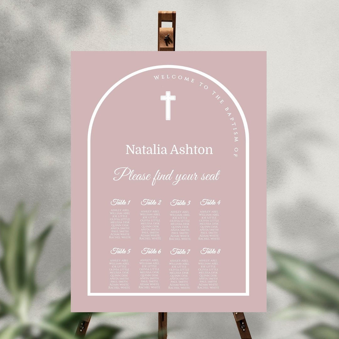 Dusty Pink Baptism Seating Chart Template (digital Download) Communion ...