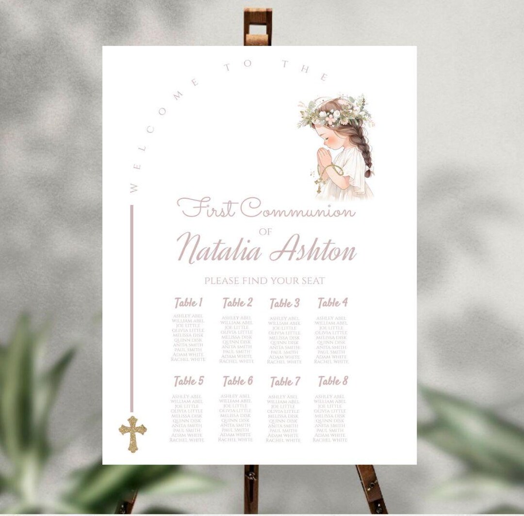 Dusty Pink First Communion Seating Chart, Seating Chart, Communion ...